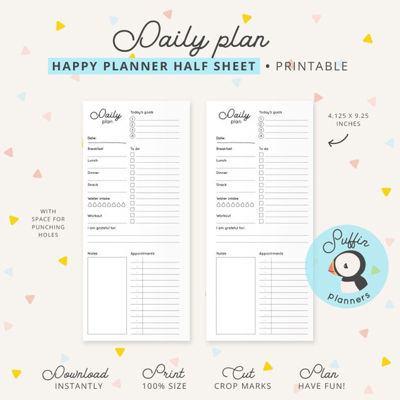 Happy Planner Half Sheet Inserts Daily Happy Planner Half | Etsy