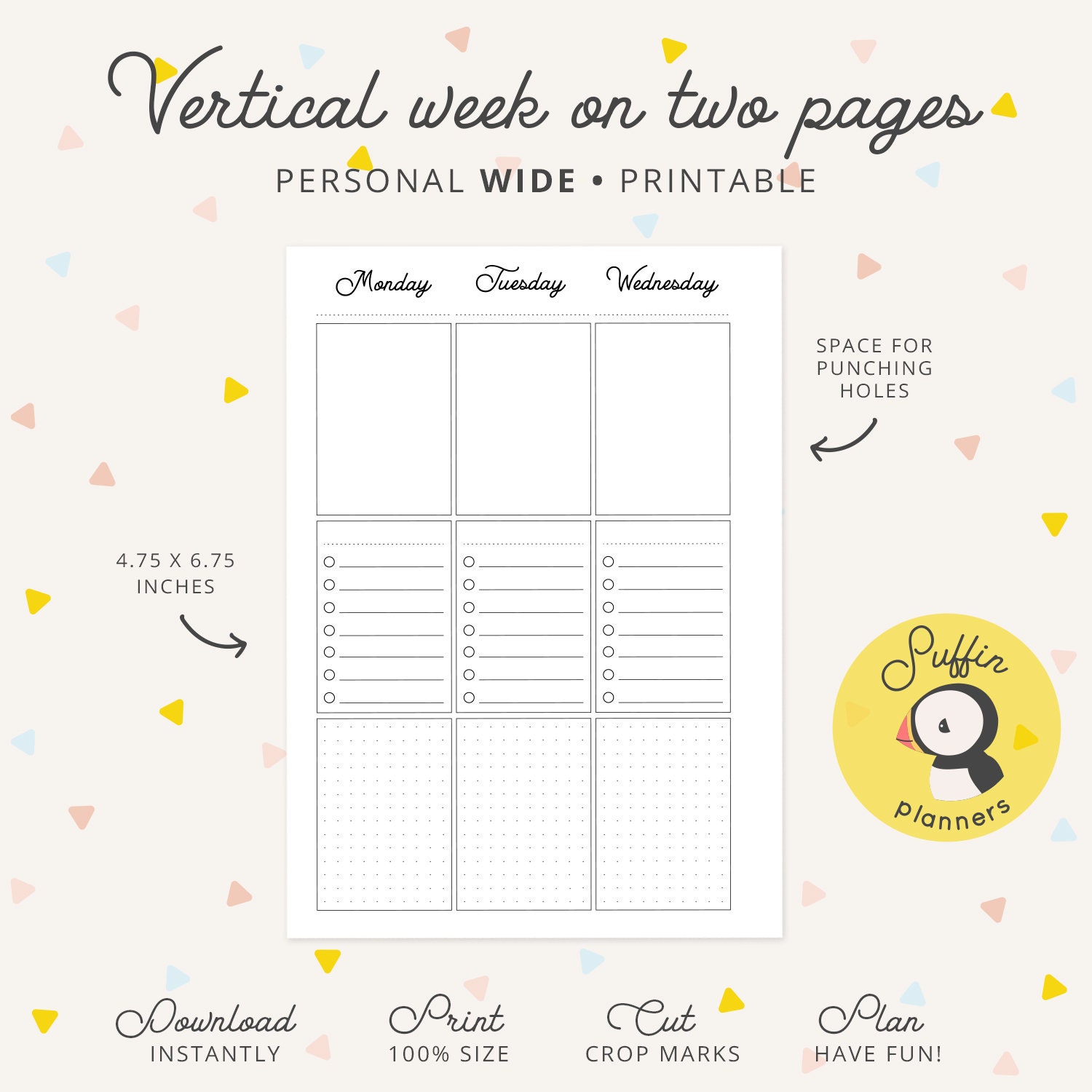 Vertical Weekly Planner Printable, Week on Two Pages Personal Wide ...