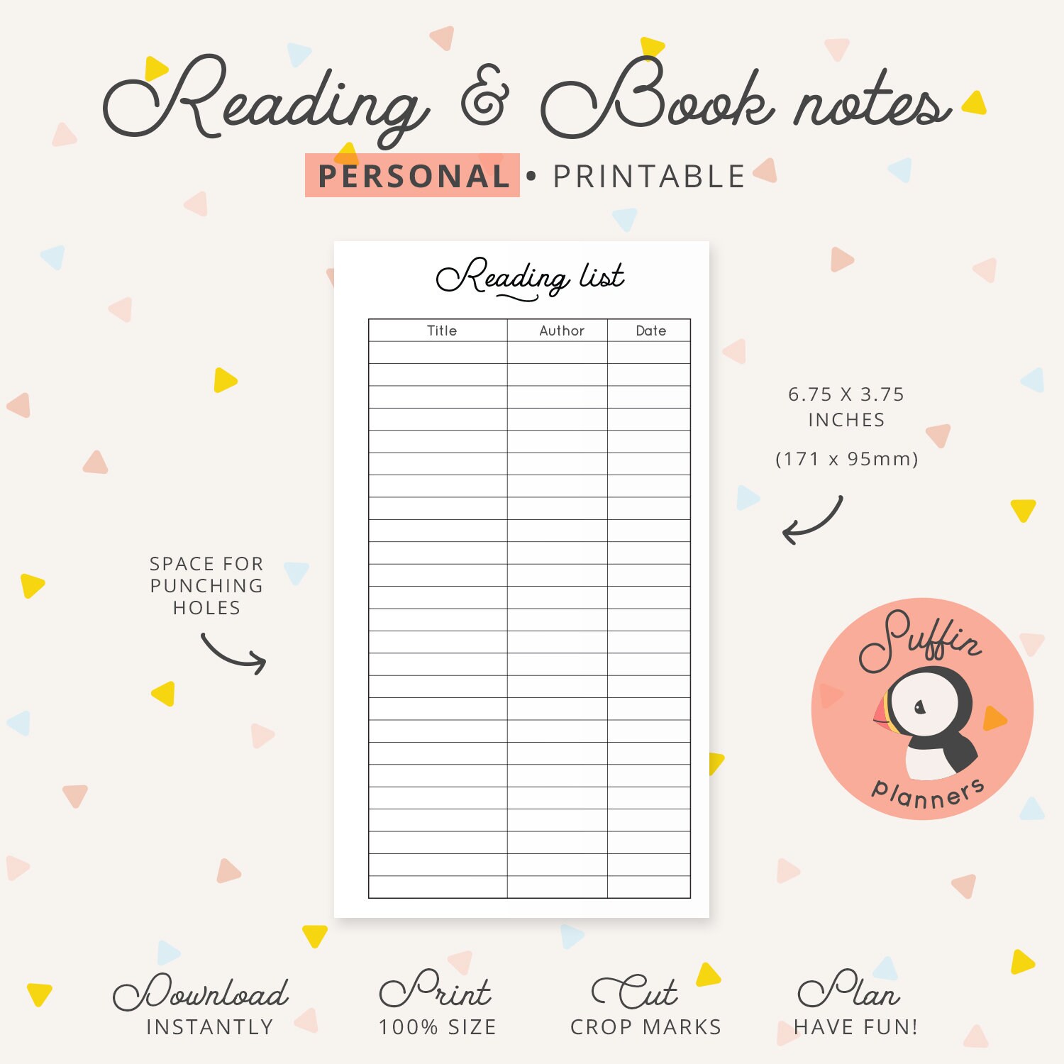 Reading List Printable Planner Inserts Personal Size, Personal Inserts ...