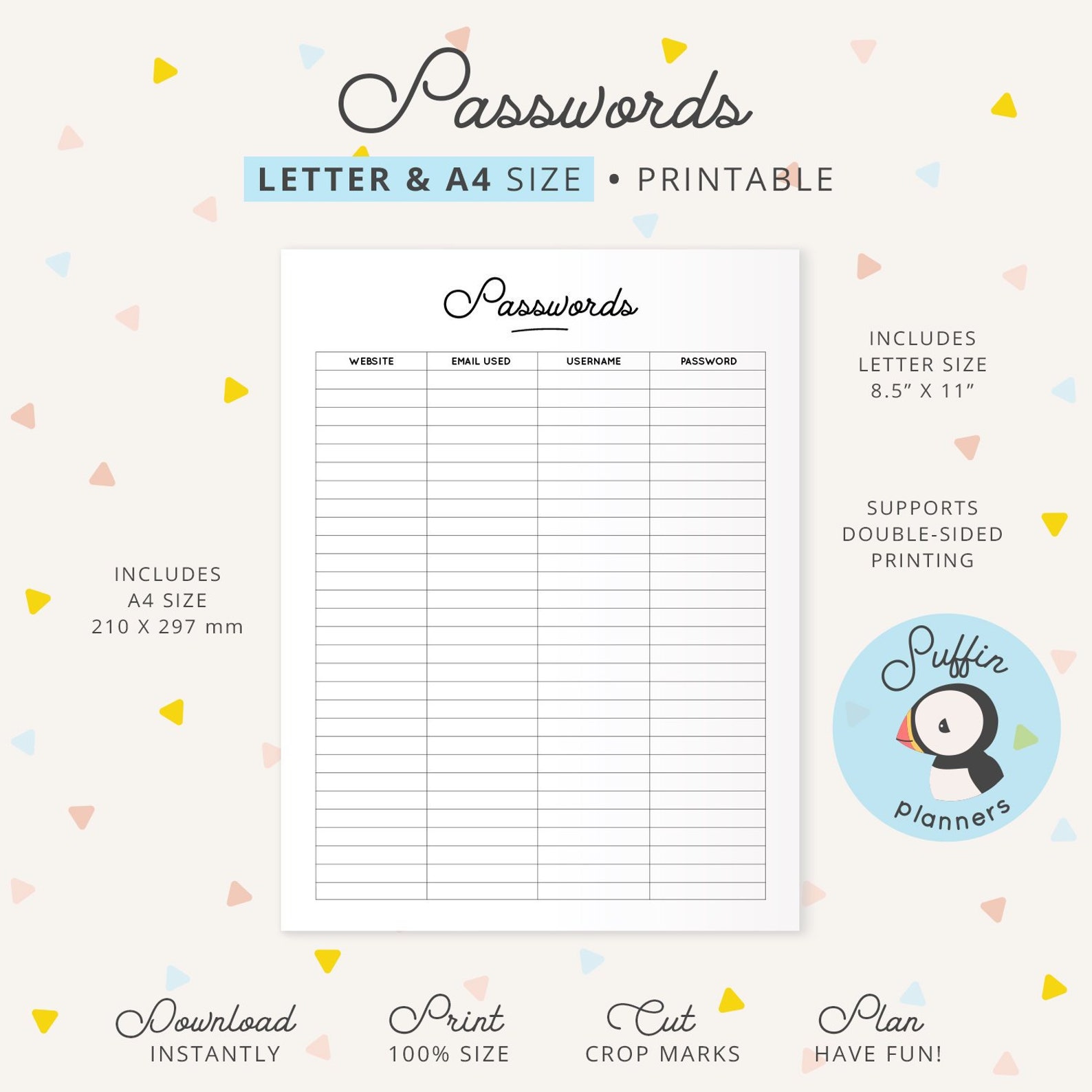 Password Printable A4 & Letter Binder Insert Password Log - Etsy