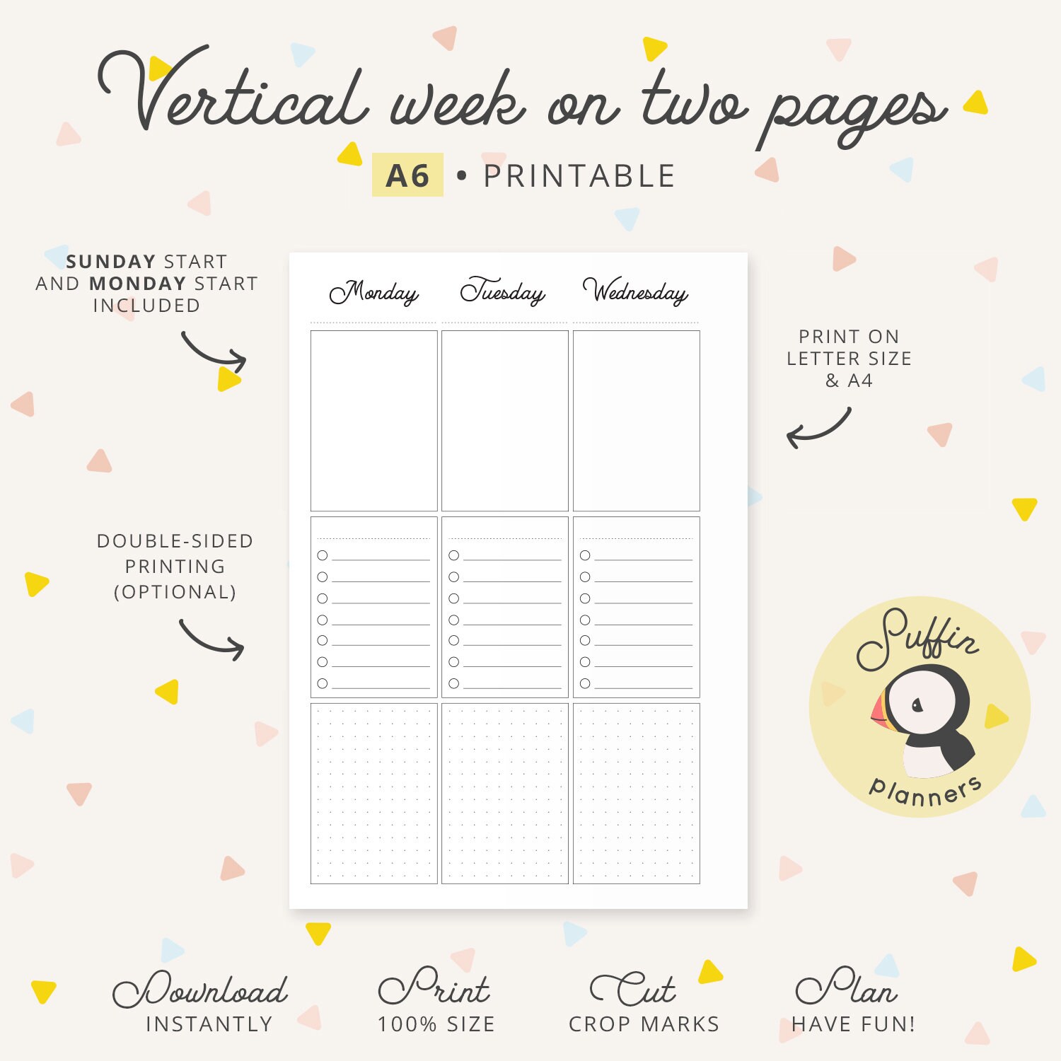 Vertical Weekly Planner Printable, Weekly Lists and Boxes, Week on Two ...