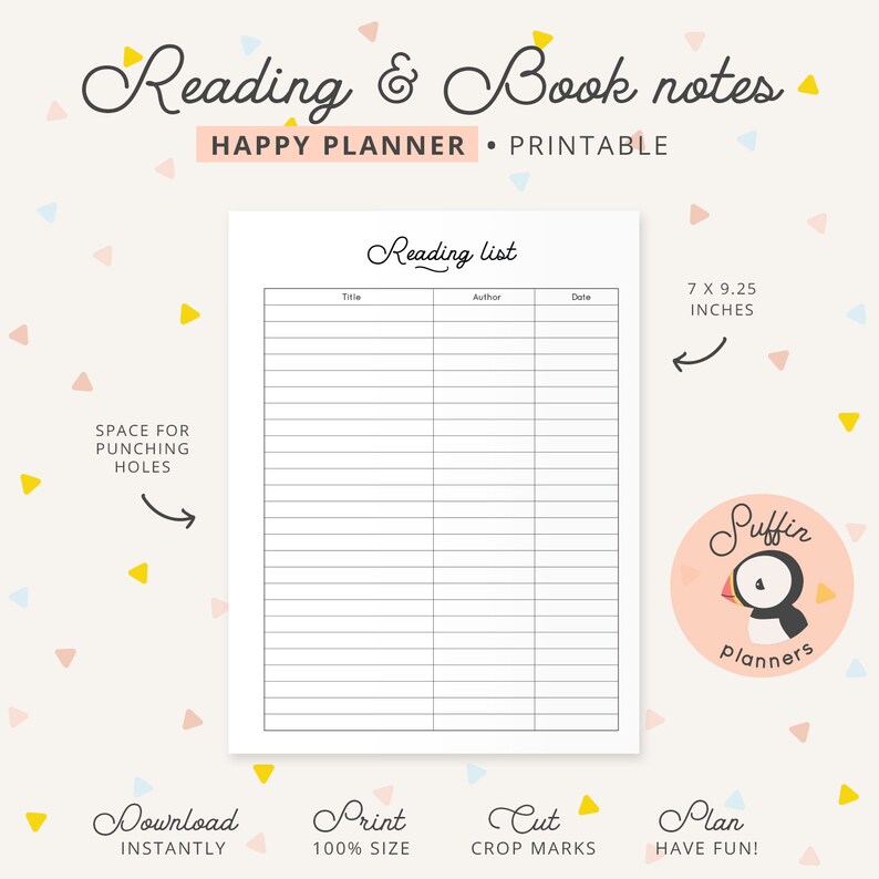 Happy Planner Reading Log, Reading List Planner, Happy Planner Inserts ...