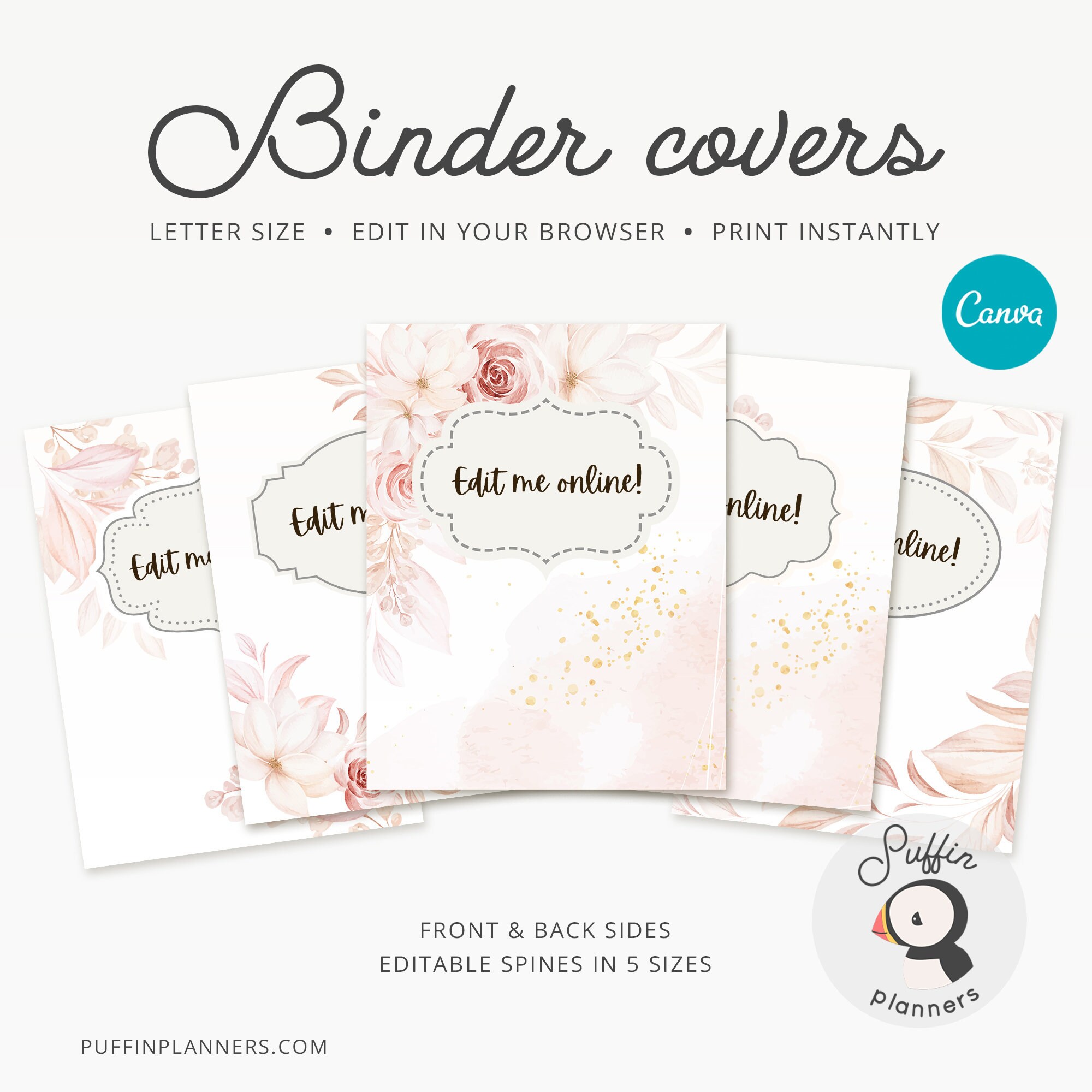 Binder Cover Printable Editable Canva Binder Insert Planner - Etsy