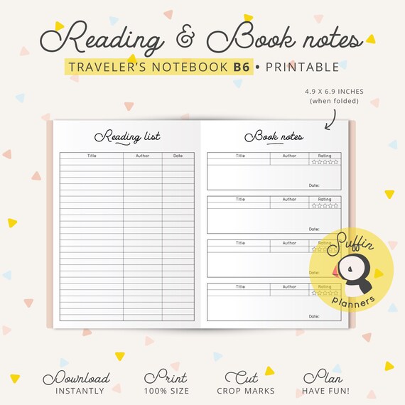 Reading List B6 Printable Book Notes Tn B6 Inserts B6 | Etsy
