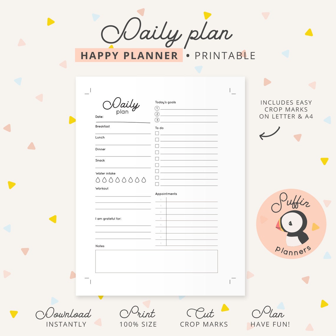 Happy Planner Daily Pages Printable Daily Plan Page Happy - Etsy