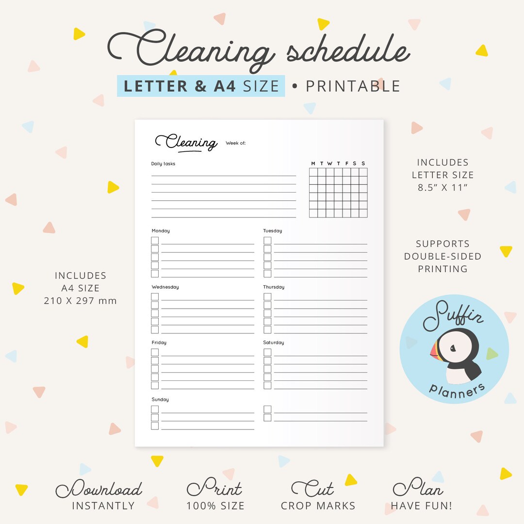 Cleaning Schedule Printable, A4 & Letter Binder Printable, Cleaning ...