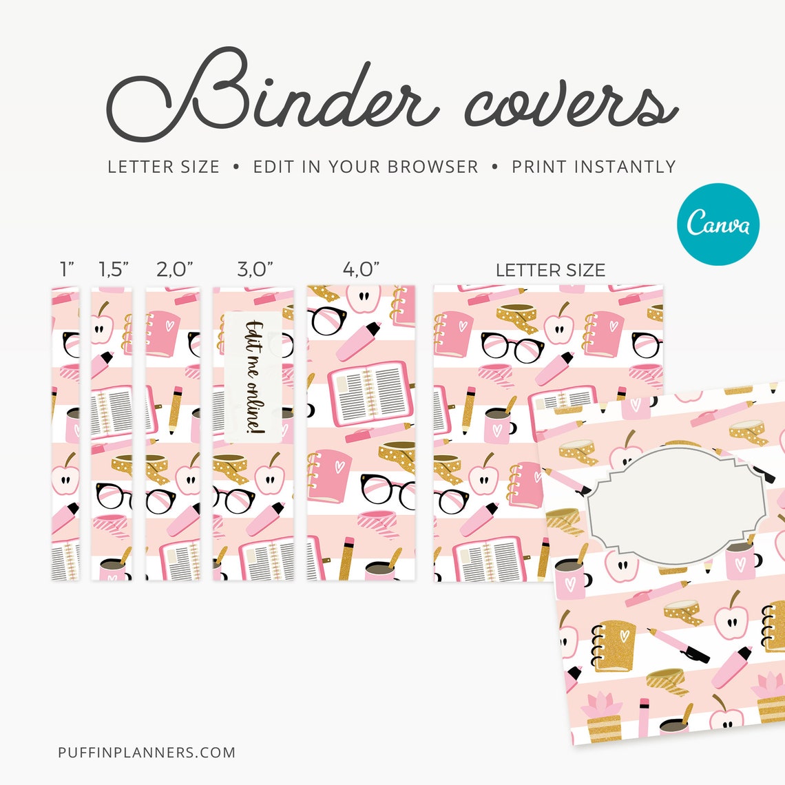 Binder Cover Printable Editable, Canva, Binder Insert, Planner Cover ...