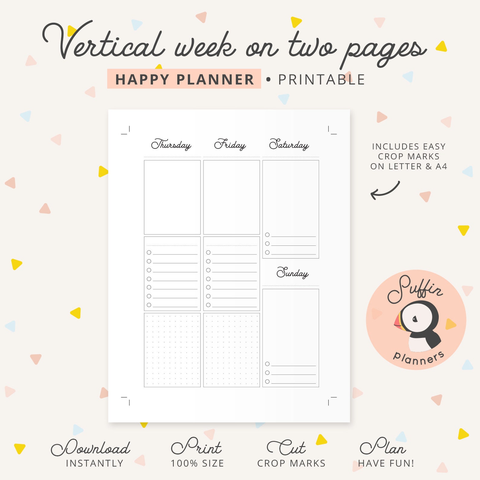 Vertical Weekly Planner Printable, Week on Two Pages Happy Planner ...
