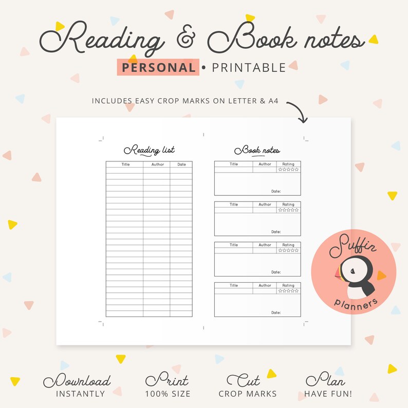 Reading List Printable Planner Inserts Personal Size, Personal Inserts ...