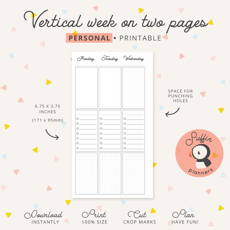 Vertical Weekly Planner Printable Week on Two Pages Personal - Etsy