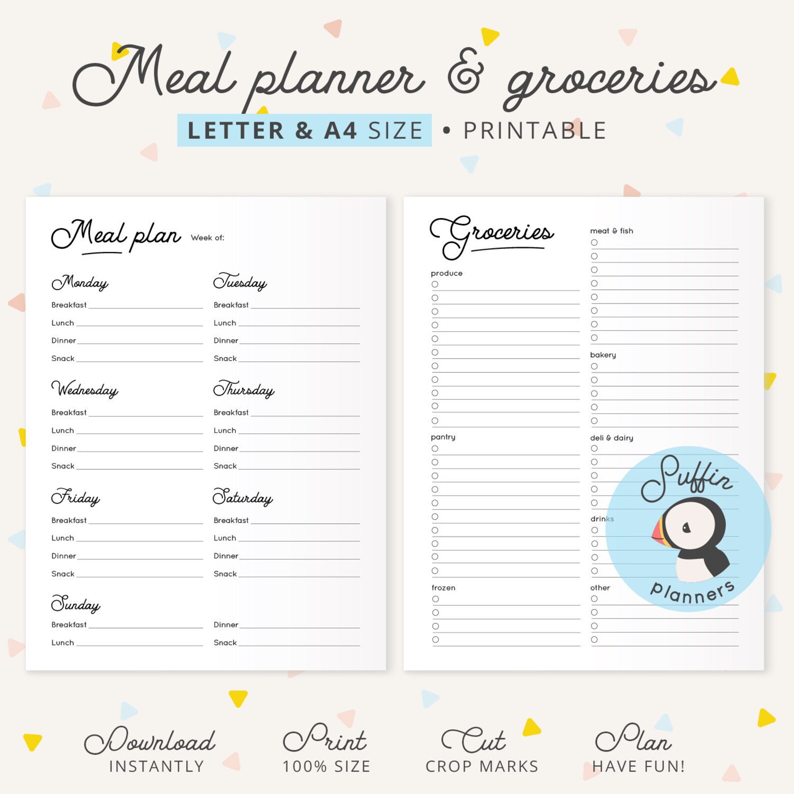 Meal Planner Printable for A4 & Letter Size Binders Meal Plan - Etsy