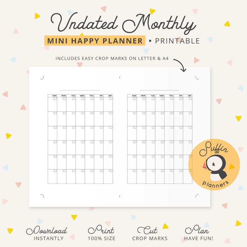 Mini Happy Planner Undated Monthly Calendar, Mini Happy Planner Monthly ...