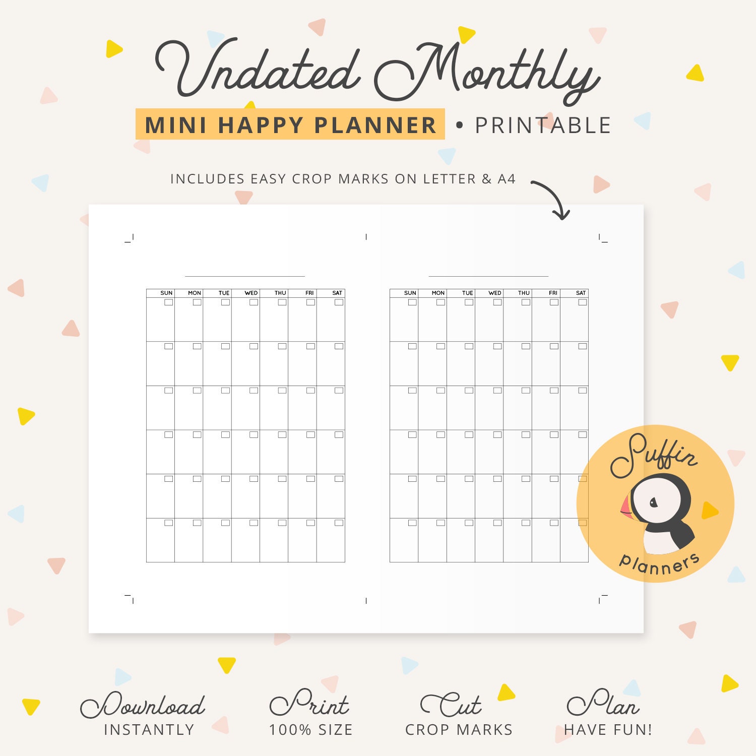 Mini Happy Planner Undated Monthly Calendar, Mini Happy Planner Monthly ...