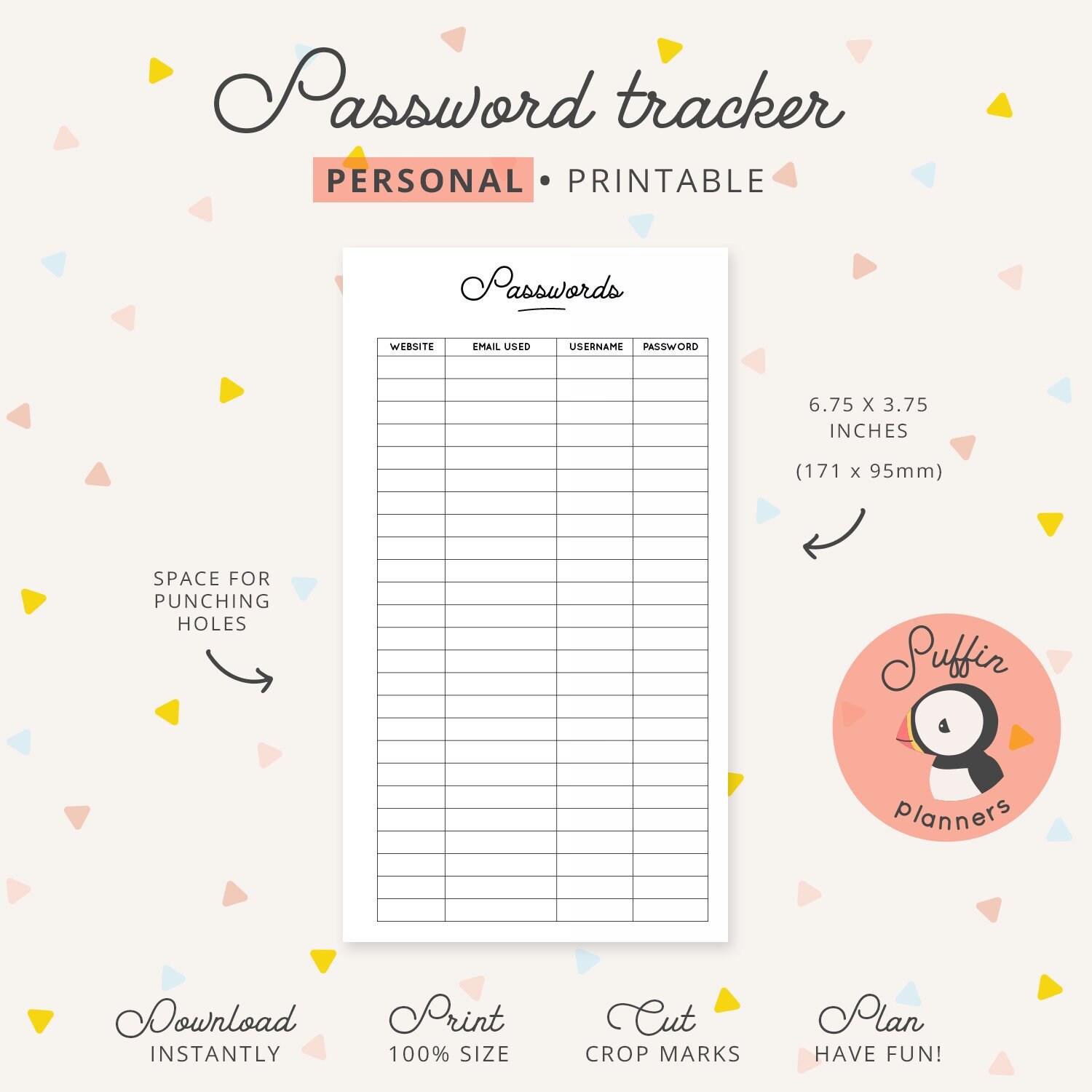 Password Printable for Personal Planner, Password Log Printable ...