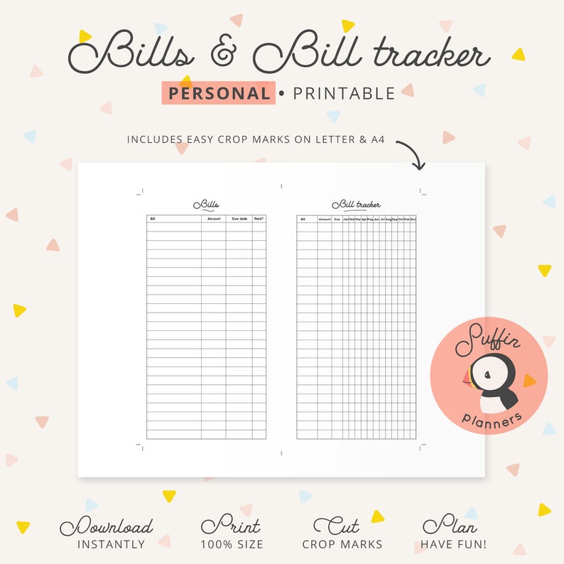 Bills Personal Planner Inserts Bill Pay Checklist Bill - Etsy