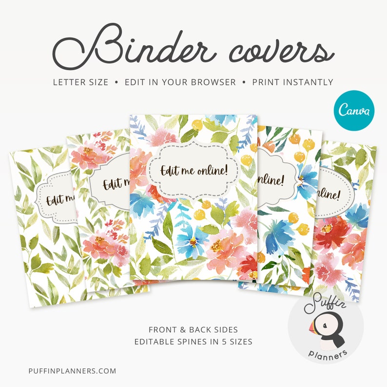 Binder Cover Printable Editable, Canva, Binder Insert, Planner Cover ...