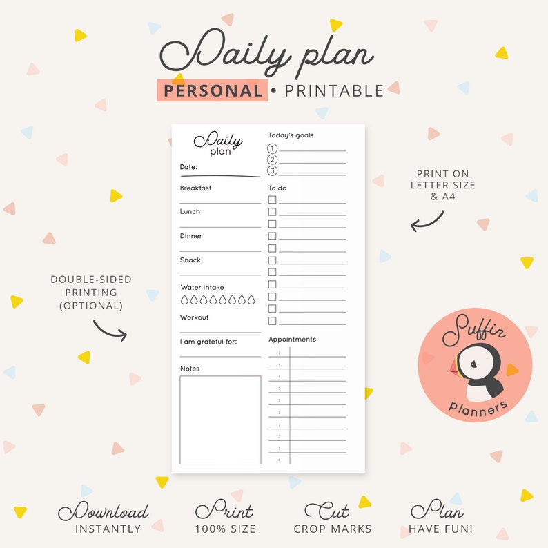 Daily Plan Personal Size Planner Inserts Daily Plan Page Day - Etsy