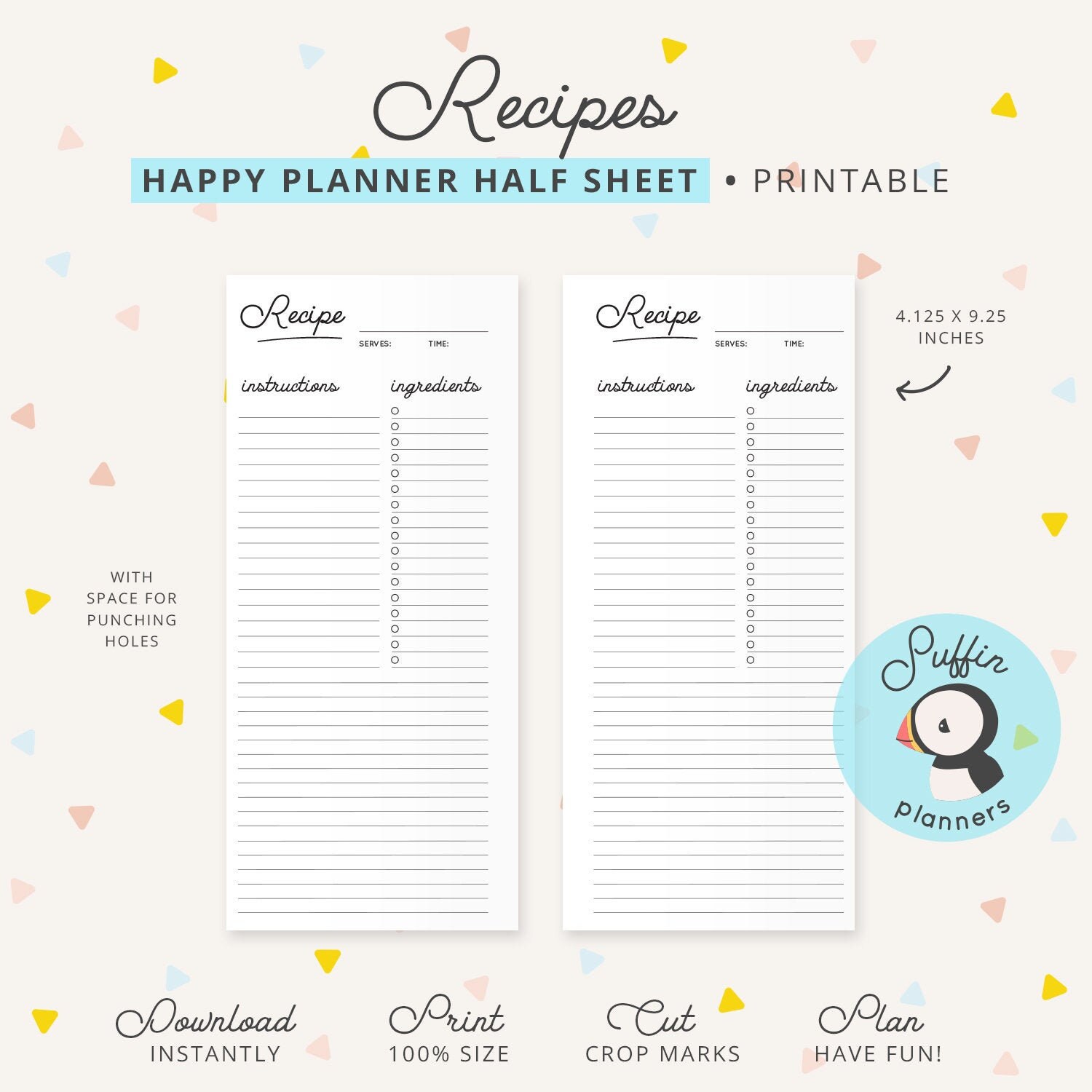 Happy Planner Half Sheet Recipe Pages, Happy Planner Half Sheet Recipe ...