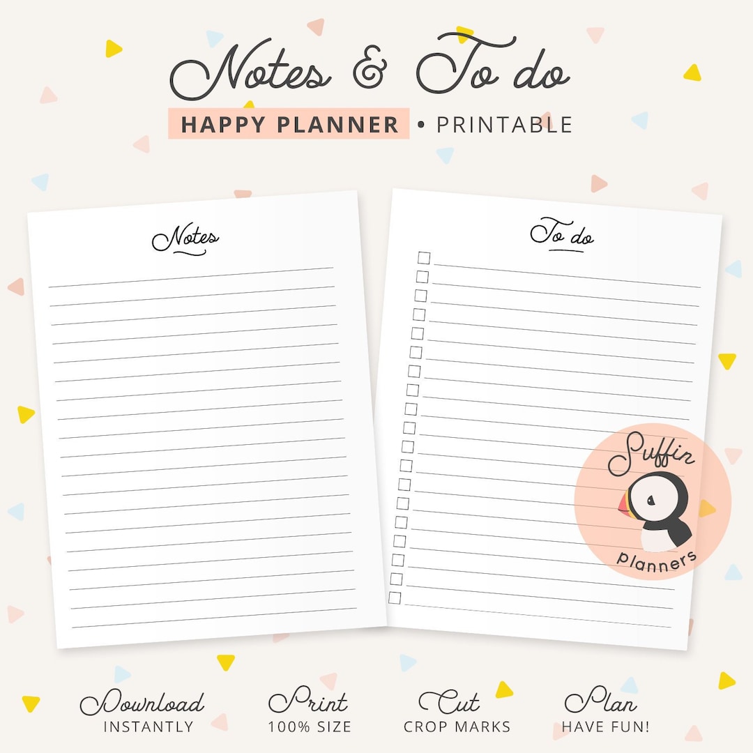 Happy Planner Printable, Notes Printable, Happy Planner Inserts, to Do ...