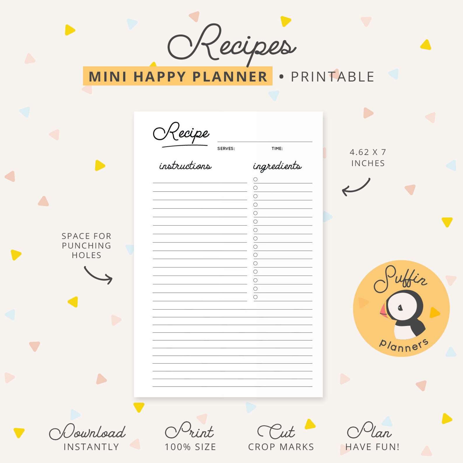 Mini Happy Planner Recipe Pages, Mini Happy Planner Recipe Insert ...