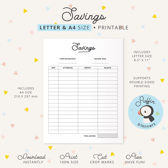 Savings Printable Savings Tracker Printable A4 & Letter | Etsy