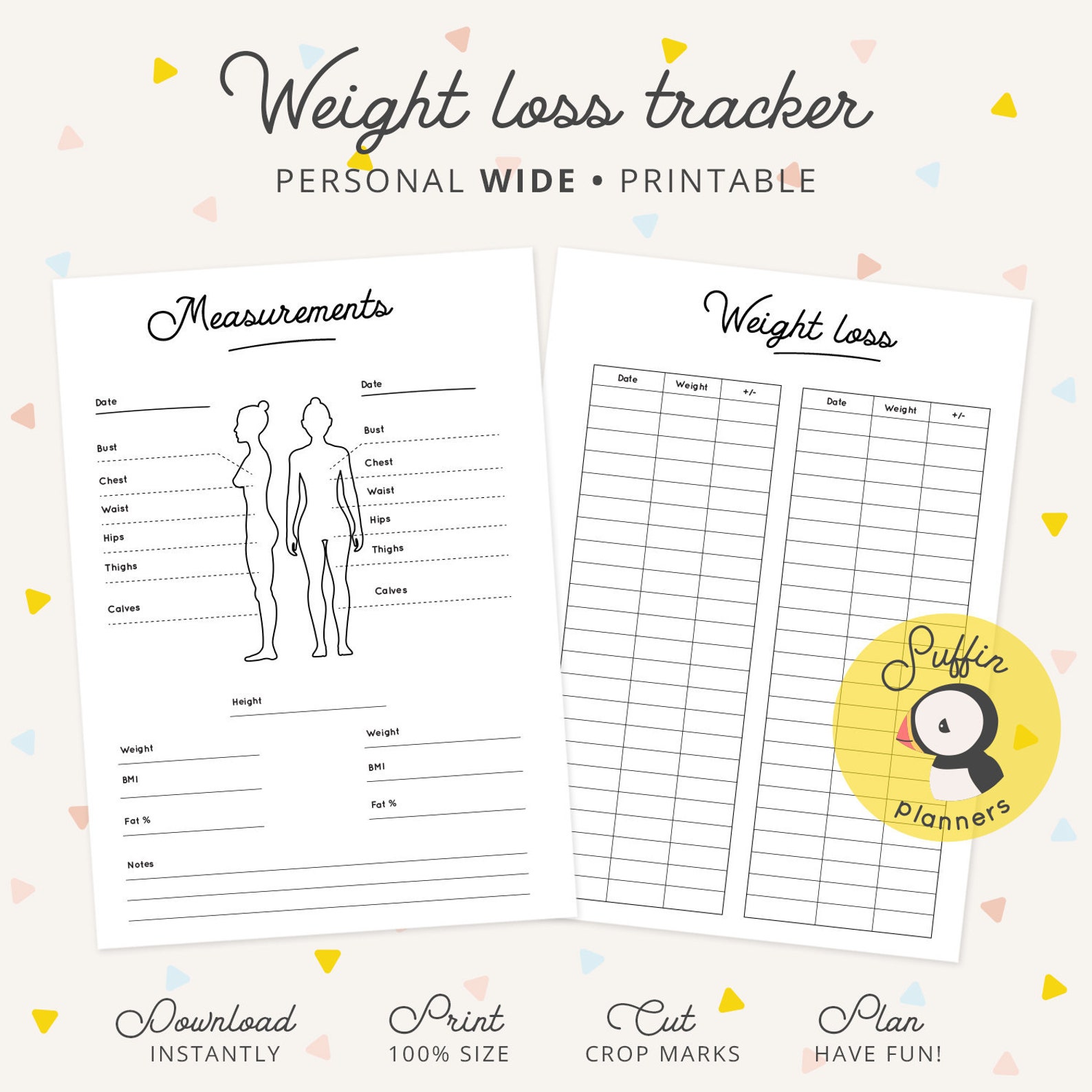 Weight Loss Printable Chart for Personal Wide Ring Planners - Etsy