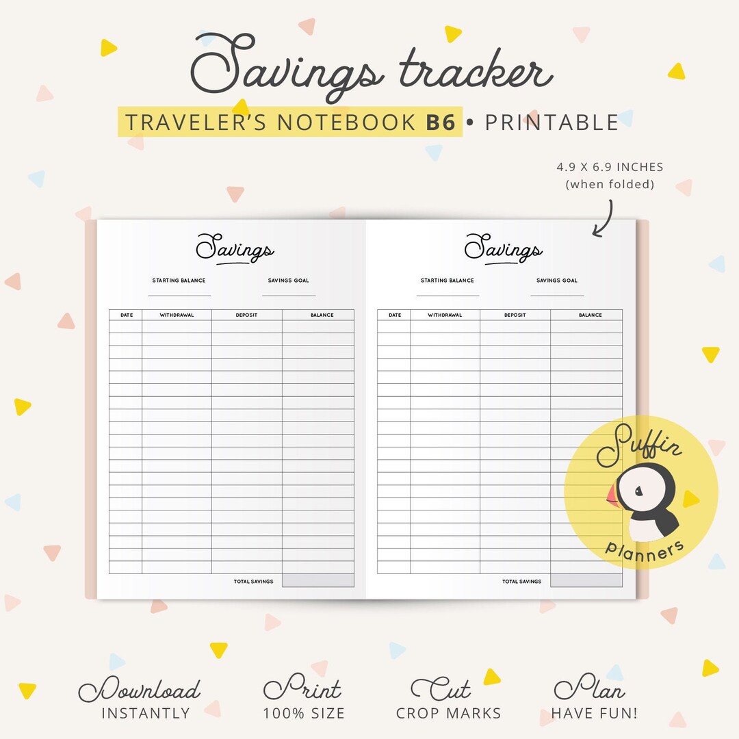Savings Tracker, Travelers Notebook B6 Printable Inserts, B6 Printable, Tn B6 Inserts, B6 ...