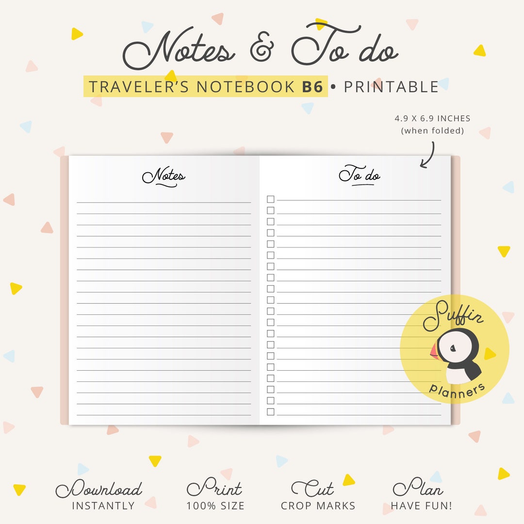 Notes, to Do, Travelers Notebook B6 Printables, B6 Printable, Tn B6 ...