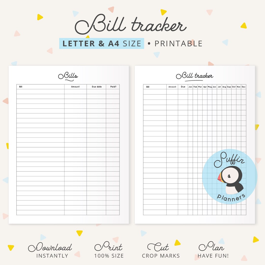 Bill Tracker Printable, A4 & Letter Size, Bill Tracker Notebook, Bill ...