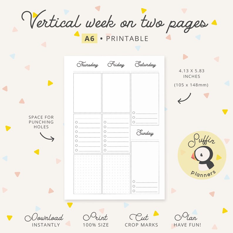 Vertical Weekly Planner Printable, Weekly Lists and Boxes, Week on Two ...