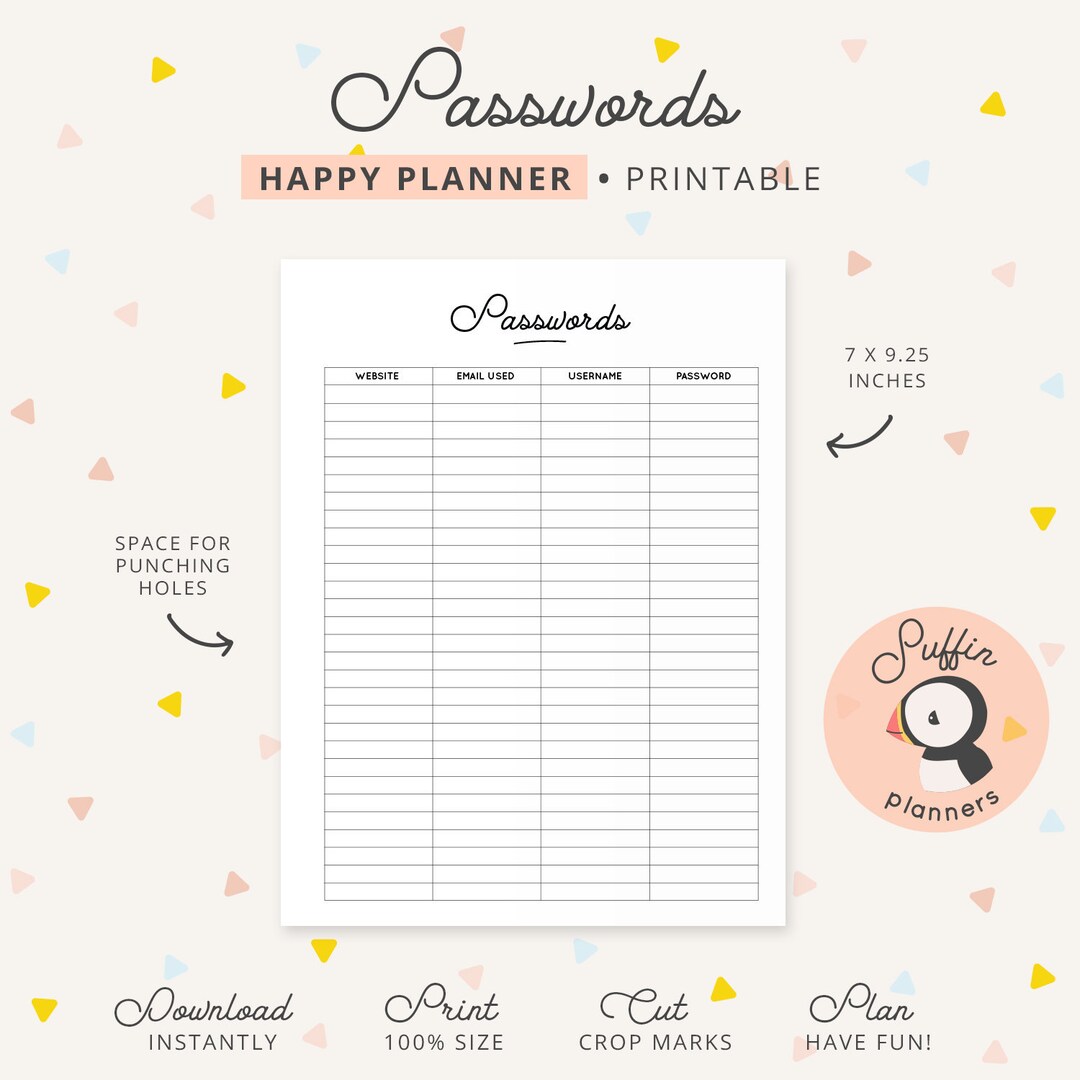 Happy Planner Password Insert, Happy Planner Printable, Password ...