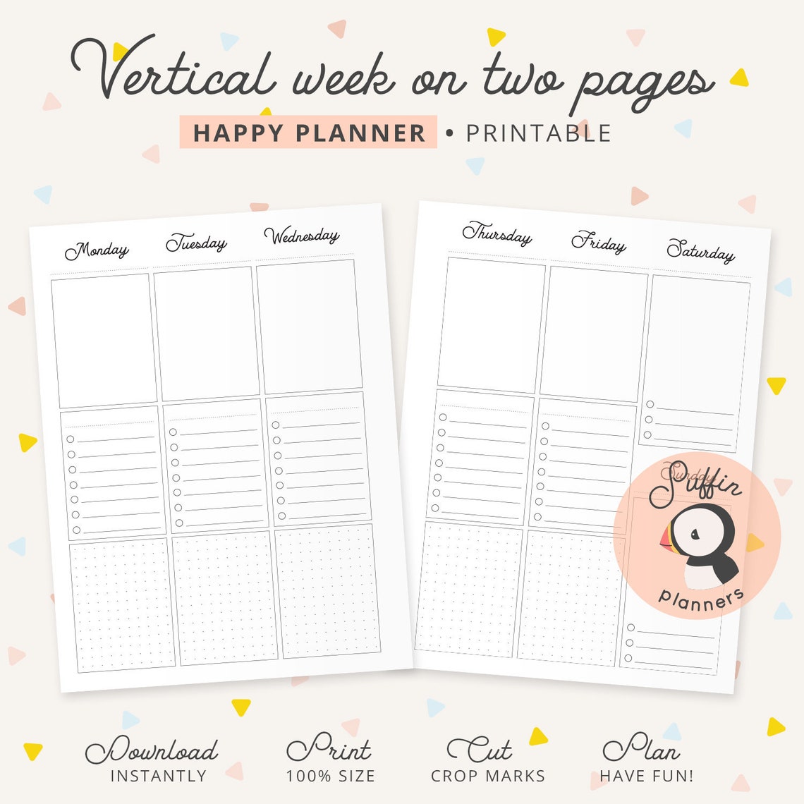 Vertical Weekly Planner Printable, Week on Two Pages Happy Planner ...