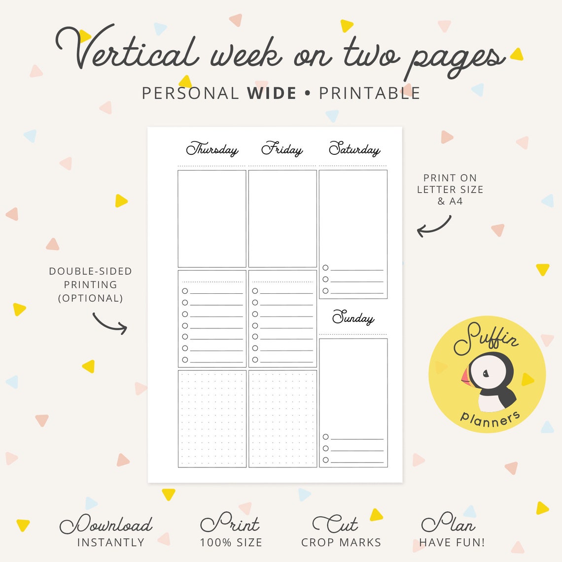 Vertical Weekly Planner Printable Week on Two Pages Personal - Etsy