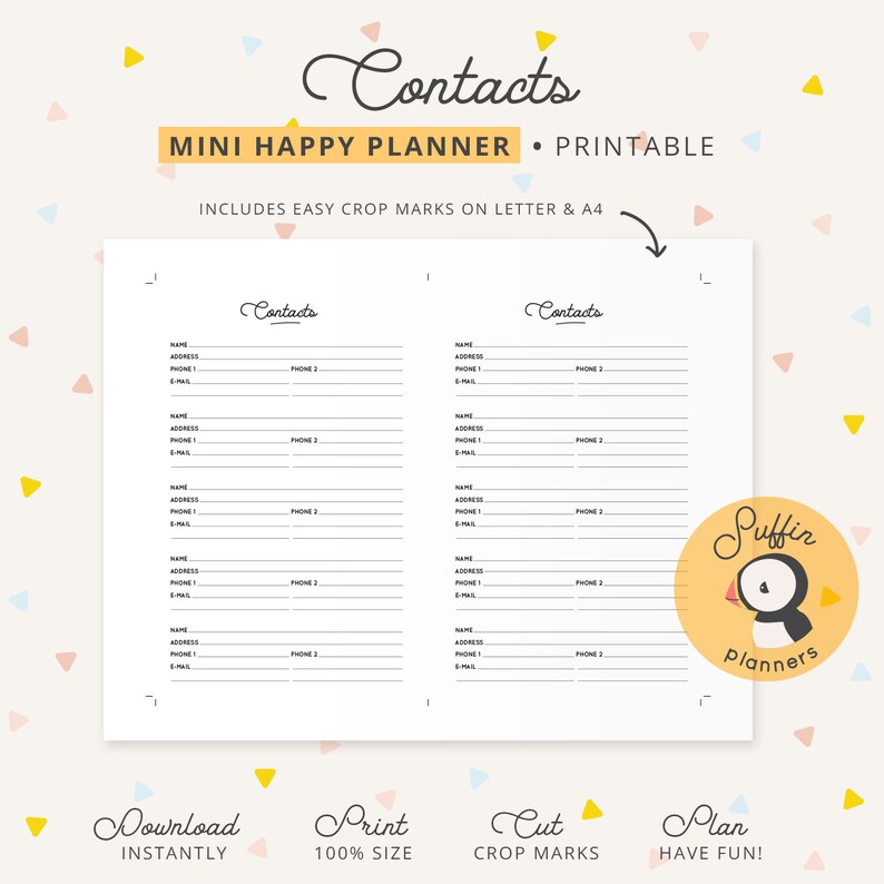 Mini Happy Planner Address Book, Contacts Printable, Mini Happy Planner ...
