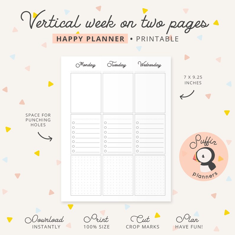 Vertical Weekly Planner Printable, Week on Two Pages Happy Planner ...