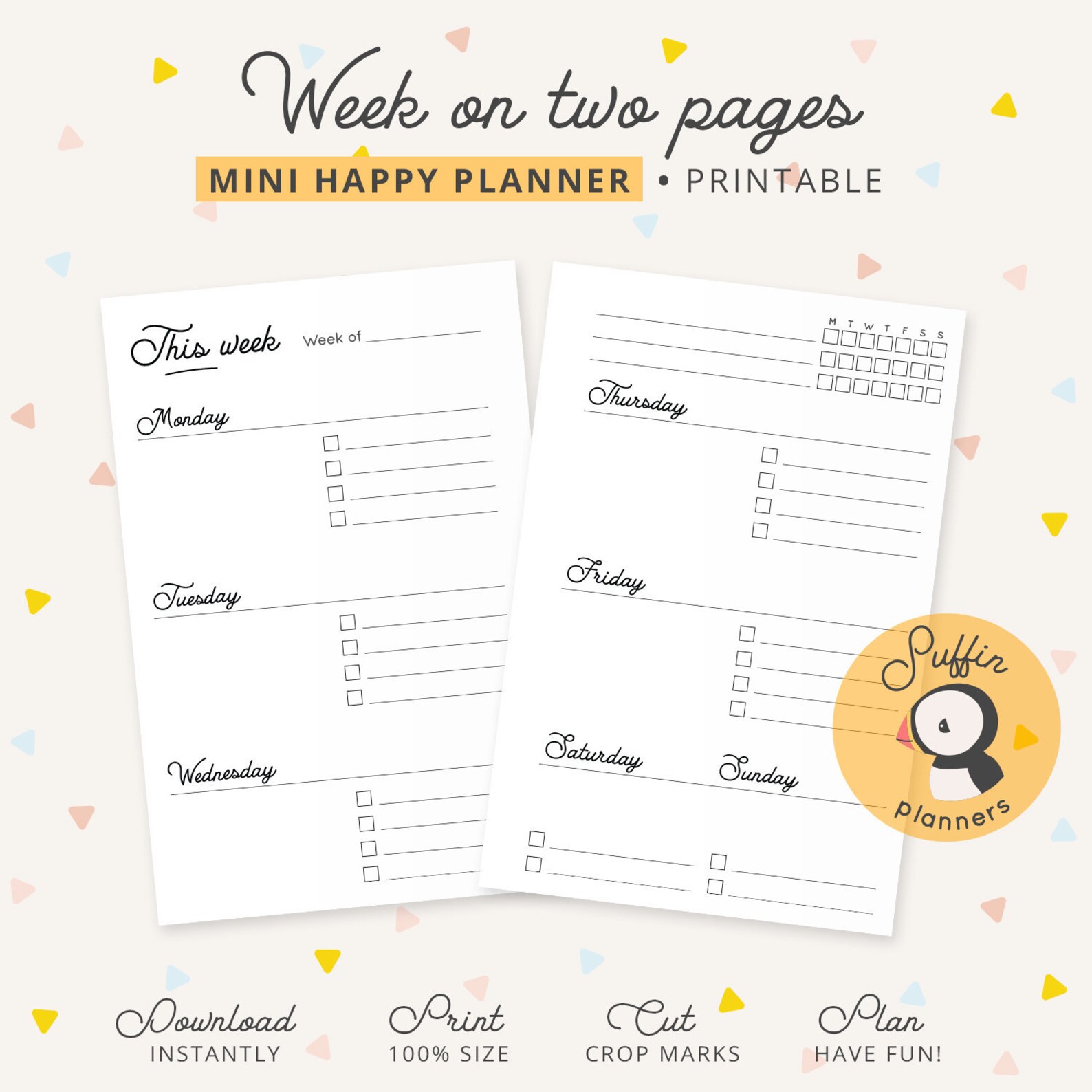 Mini Happy Planner Weekly Inserts, Week on Two Pages Mini Happy Planner ...
