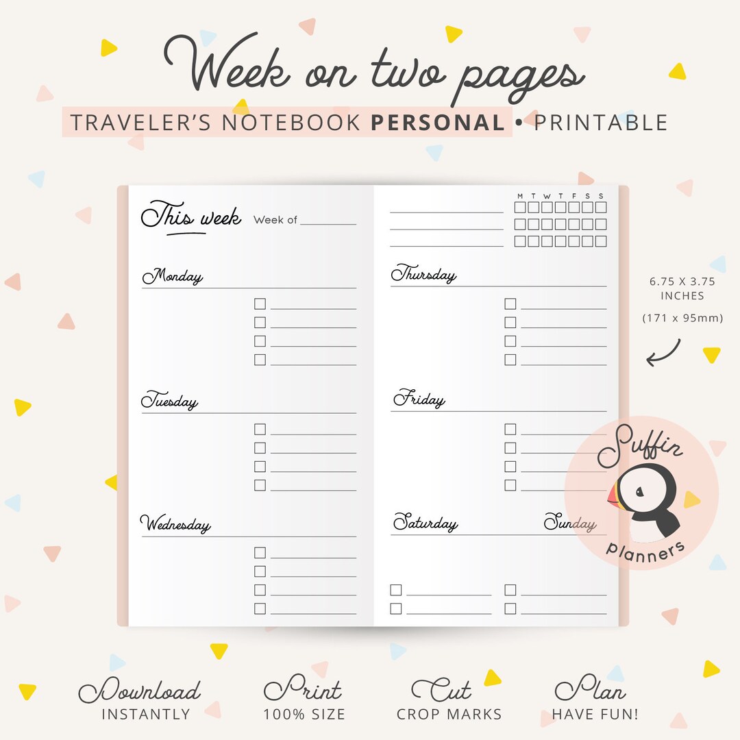 Travelers Notebook Weekly Insert Personal TN Inserts Midori - Etsy