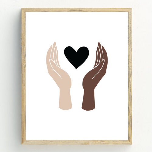 Hands Art Print Black Heart Print Diversity Wall Art - Etsy