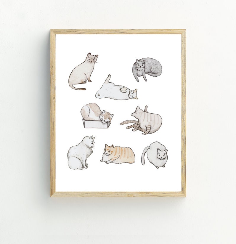 Cats Print, Cat Wall Art, Cat Printable Digital Download, Cat Poster ...