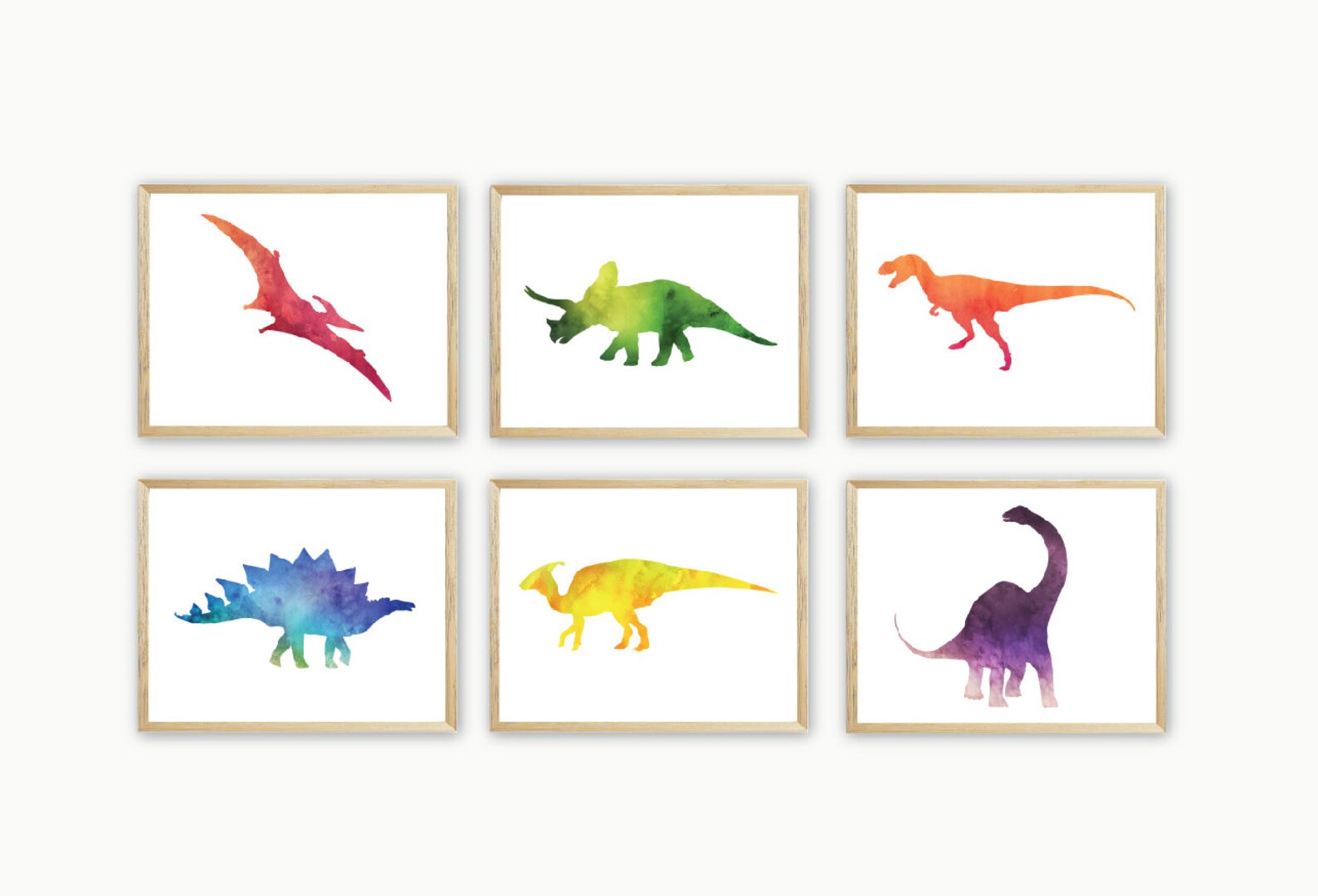 Dinosaurs Print, Dinosaur Wall Art, Set of 6 Dinosaur Printable ...