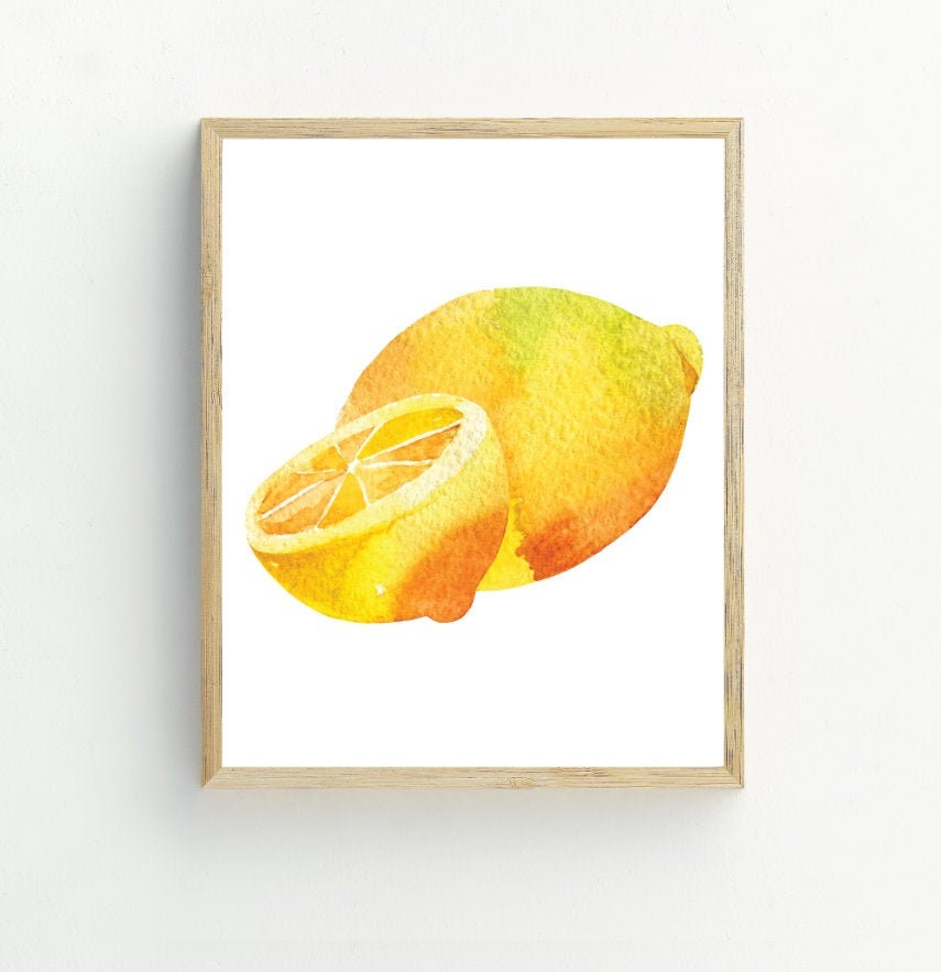 Lemon Print, Lemon Watercolor Printable, Kitchen Wall Art, Lemon ...