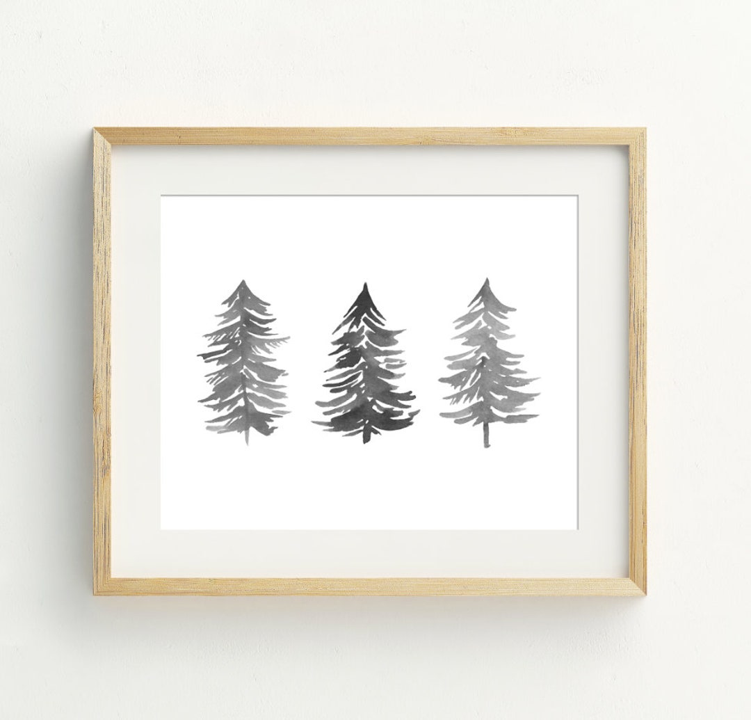 Tree Print, Watercolor Pine Trees Printable Art, Minimalist Tree Wall ...