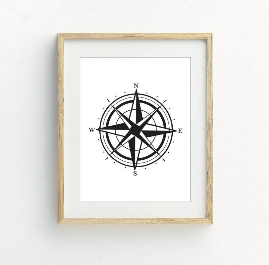 Compass Print, Black and White Wall Art, Nautical Print, Costal ...
