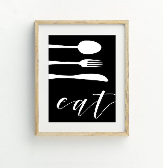 Eat Print Kitchen Wall Art Cutlery Art Print Printable | Etsy