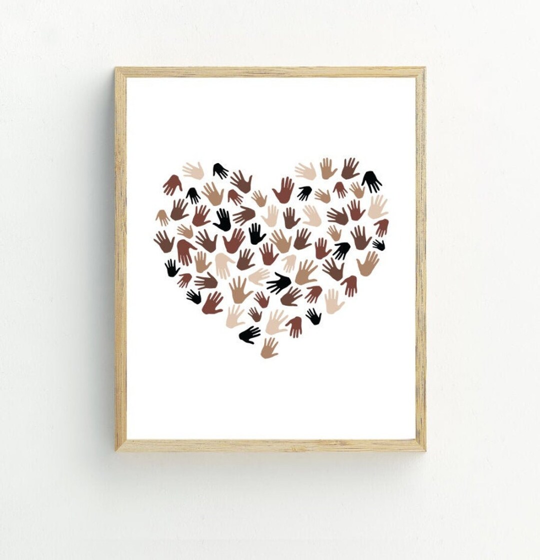 Hands Art Print, Black Heart Print, Diversity Wall Art, Equality Poster ...