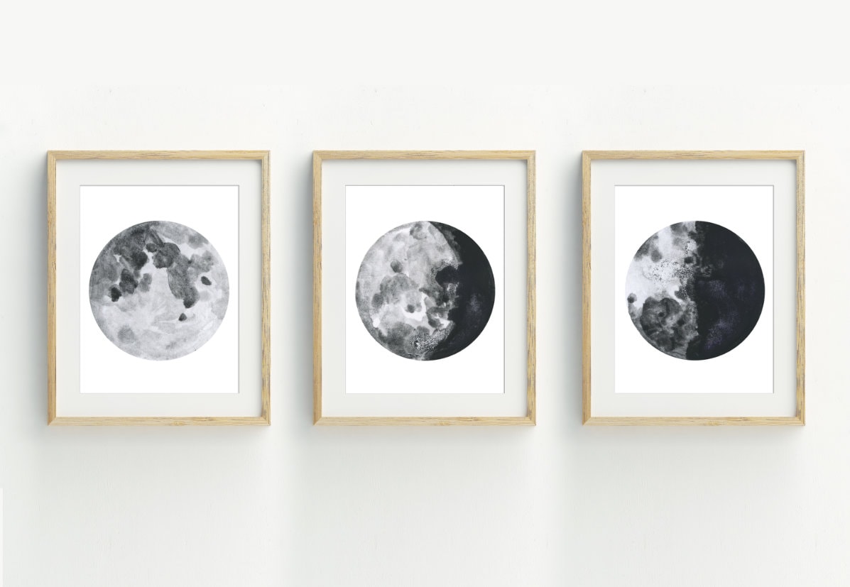 Moon Art Print, Moon Wall Art, Moon Printable, Modern Wall Art, Set of ...