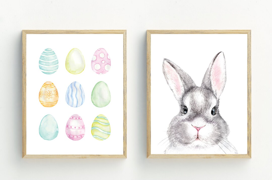 Easter Bunny and Eggs Prints, Rabbit Wall Art, Easter Decor, Easter ...