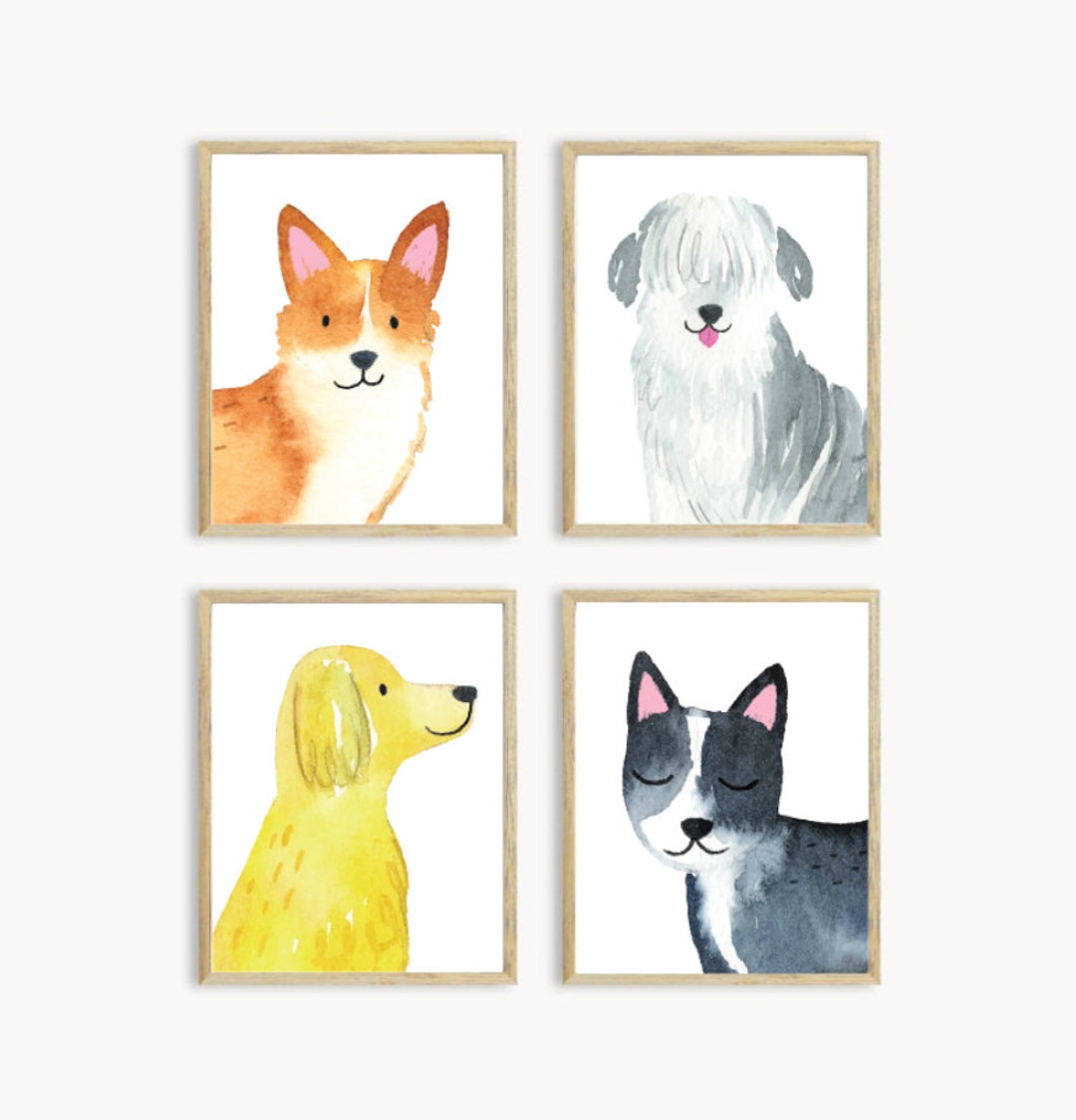 Dog Prints, Dog Watercolor Wall Art, Set of 4 Prints, Dog Wall Decor ...