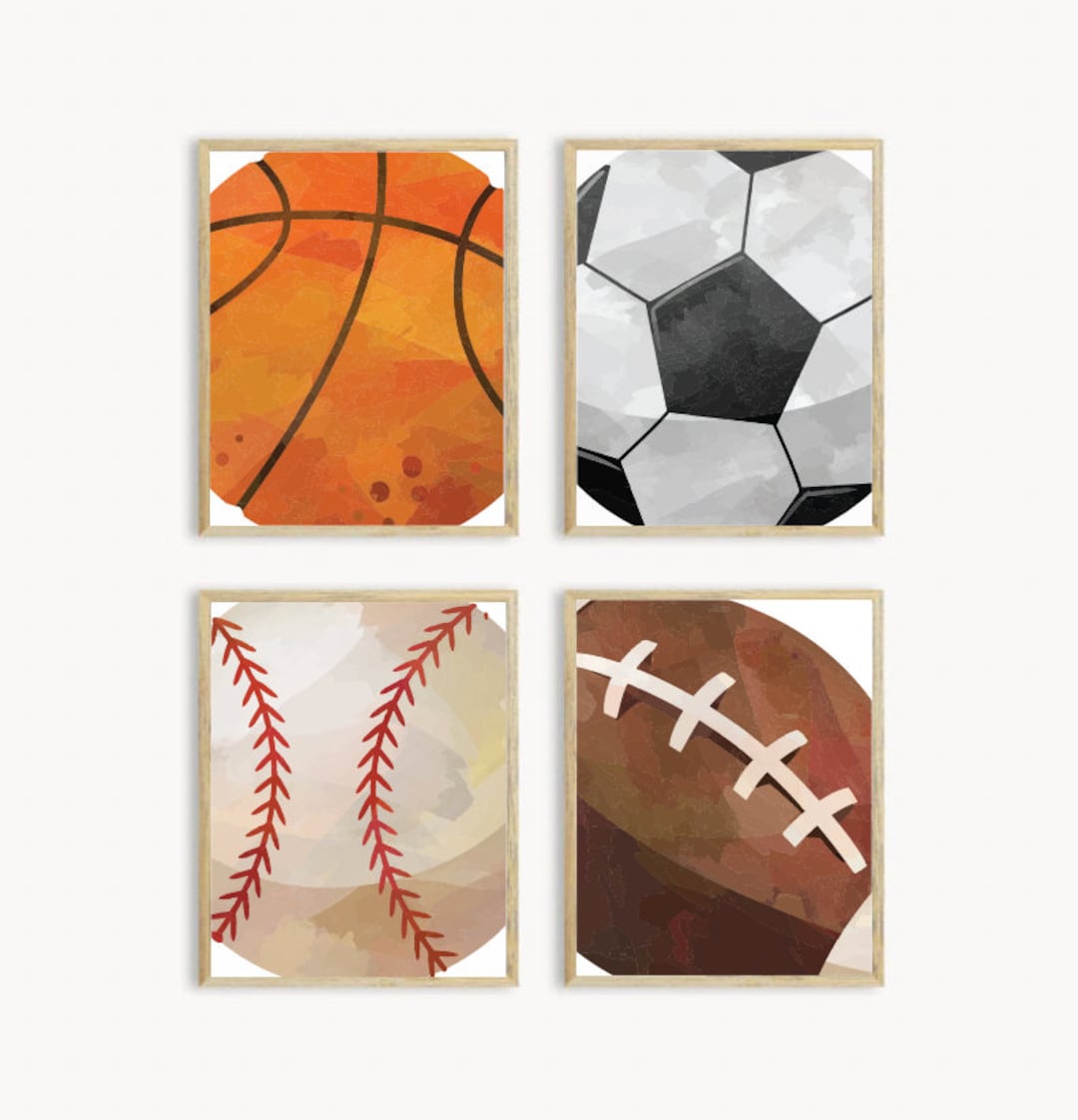 Sports Ball Prints, Set of 4, Sports Wall Decor, Boys Room Decor, Teen ...