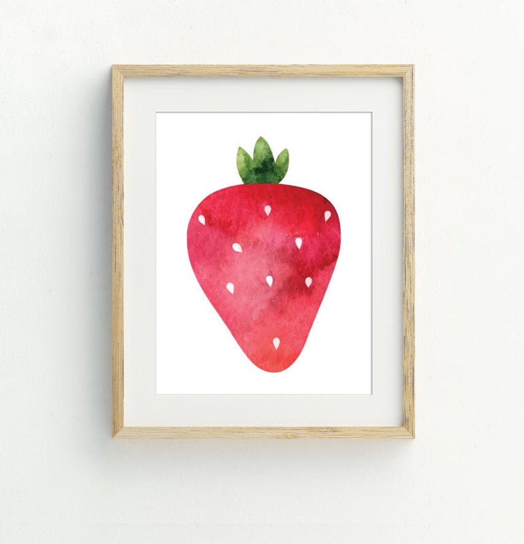 Strawberry Print, Fruit Wall Art, Strawberry Printable, Kitchen Wall ...